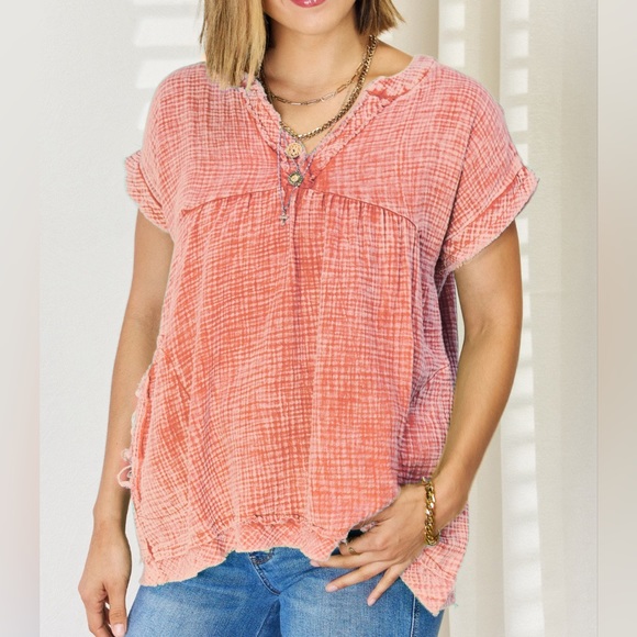 Zenana Outfitters | Tops | New Zenana Catalina Coral Orange Woven ...